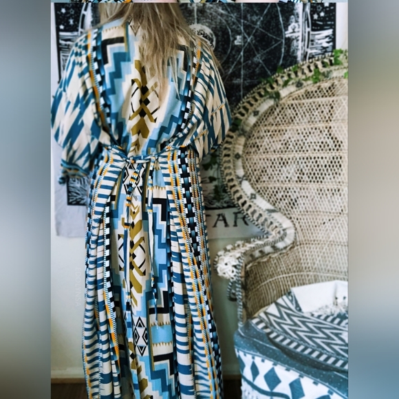 Jackets & Coats | New Boho Aztec Tribal Print Kimono Duster Maxi ...